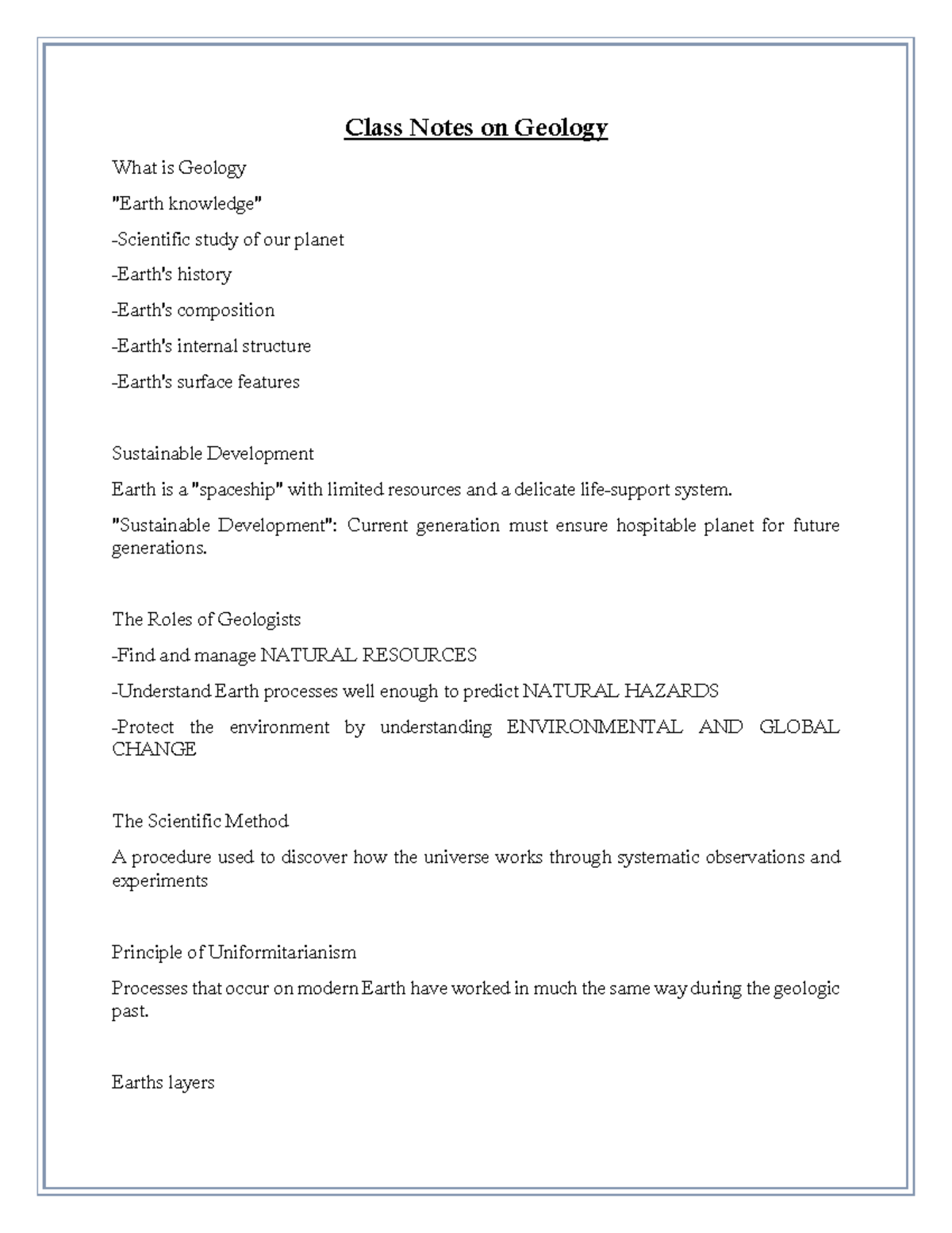 Class Notes on Geology - Class Notes on Geology What is Geology "Earth ...