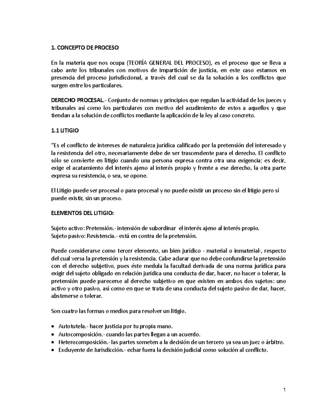 Teoria General DEL Proceso - 1. CONCEPTO DE PROCESO En la materia que nos ocupa (TEORÍA GENERAL ...