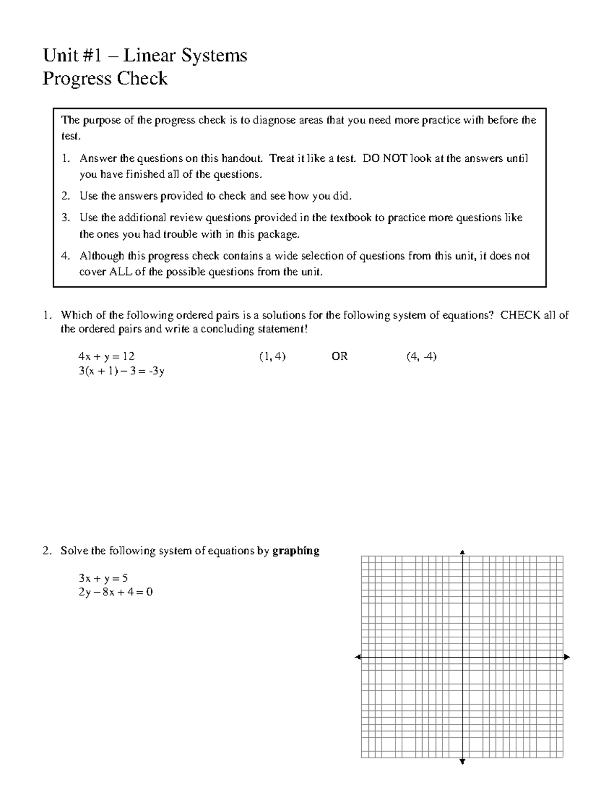 Unit #1 linear systems progress check + answers - Unit #1 – Linear ...