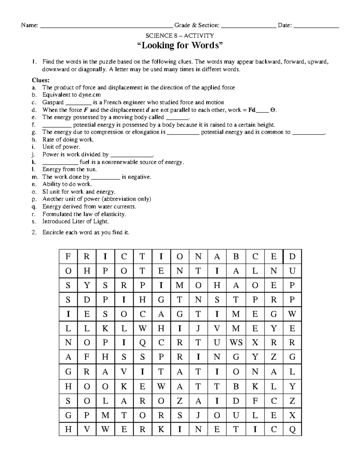 S8 Activity Power- Energy-WORK - Name ...