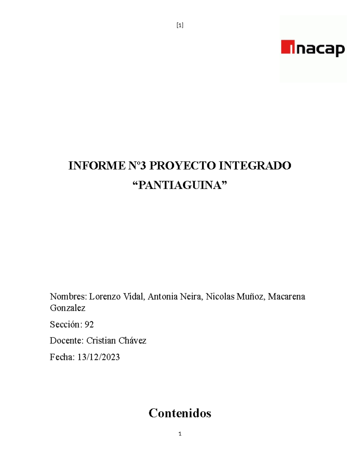 Informe proyecto integrado nro3 - INFORME Nº3 PROYECTO INTEGRADO ...