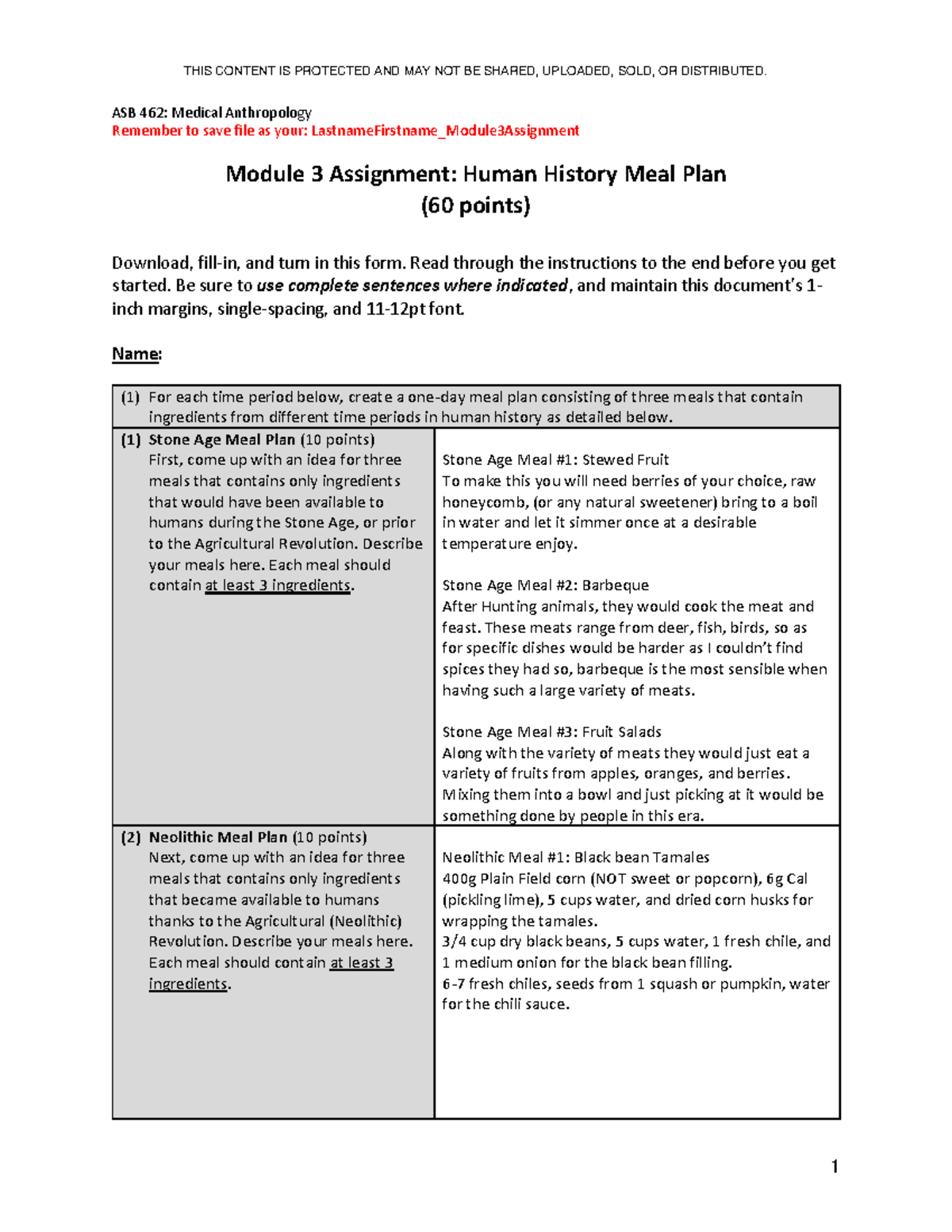 Module 3 Assignment: Human History Meal Plan - THIS CONTENT IS ...