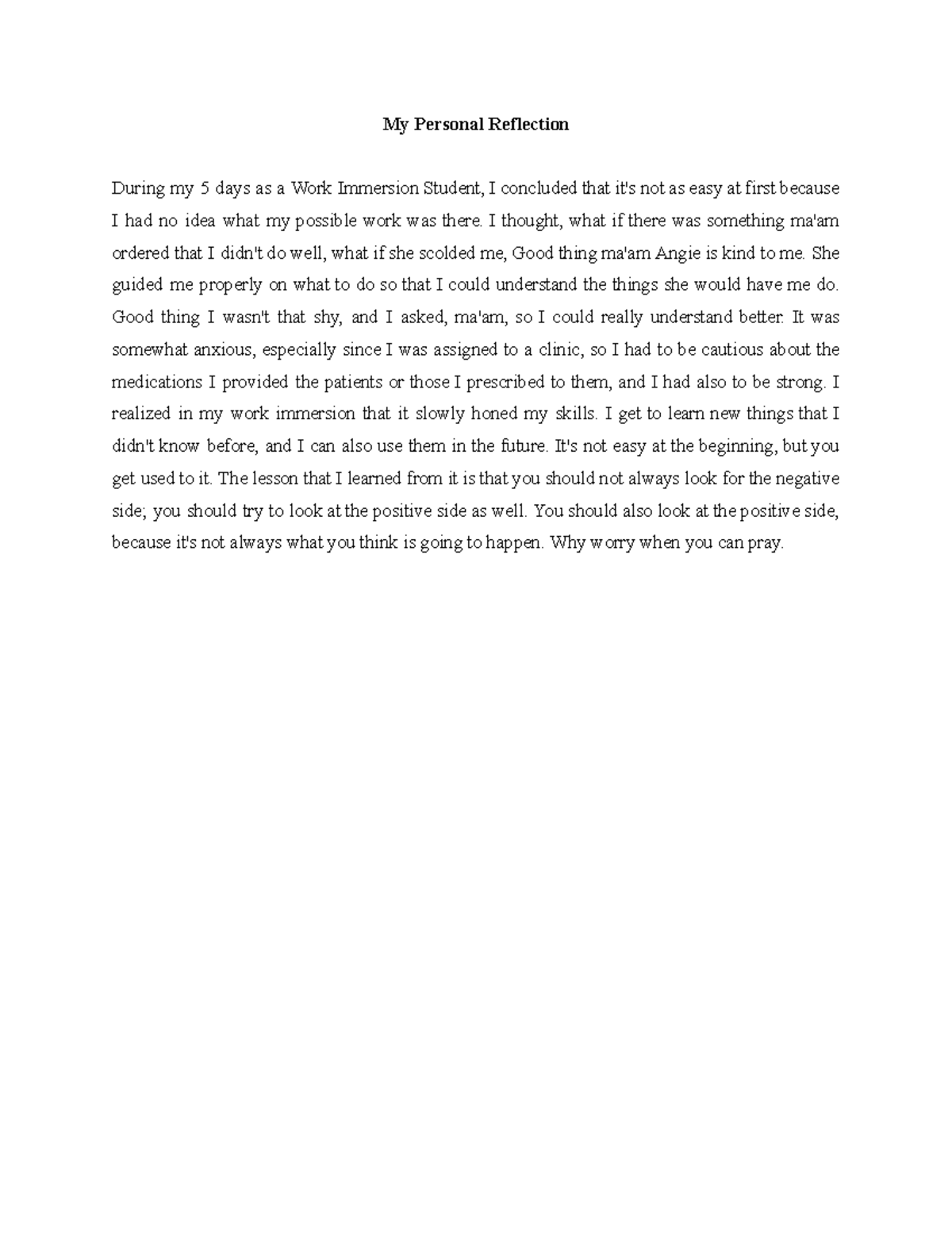 Gwapako - My Personal Reflection During my 5 days as a Work Immersion ...