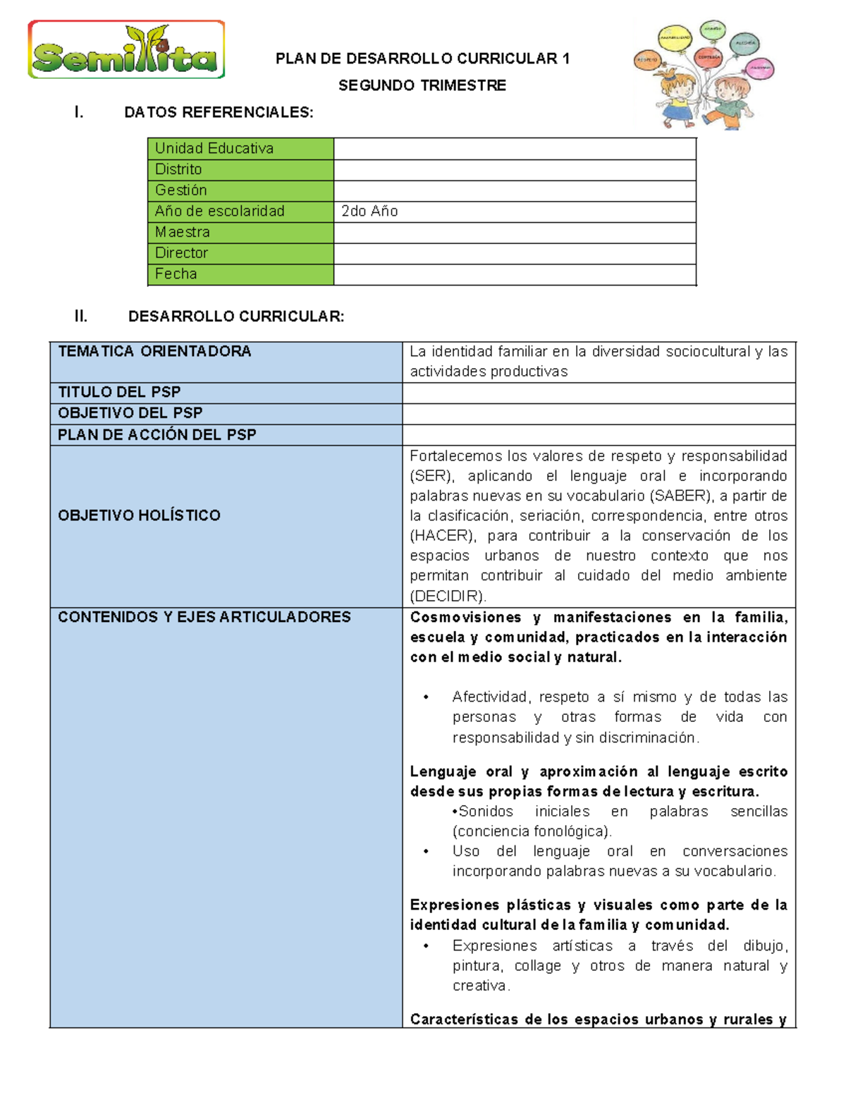 2 TRIM.PDC 1 2024 - PLAN DE DESARROLLO CURRICULAR 1 SEGUNDO TRIMESTRE I. DATOS REFERENCIALES ...