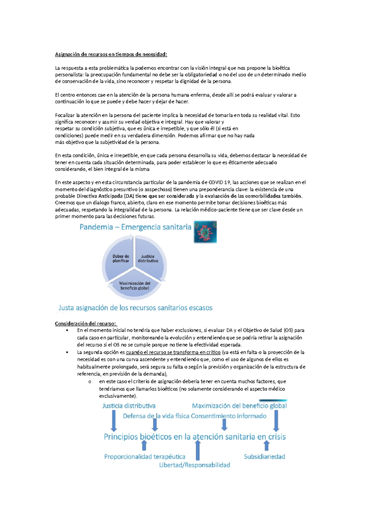 Covid bioetica - Asignación de recursos en tiempos de necesidad: La ...