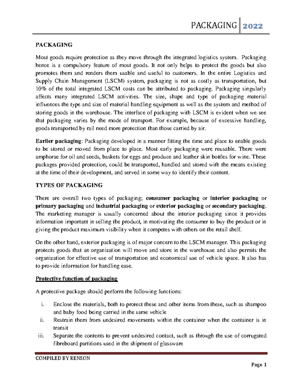 3.0 Packaging Notes - Informative - COMPILED BY RENSON PACKAGING Most ...
