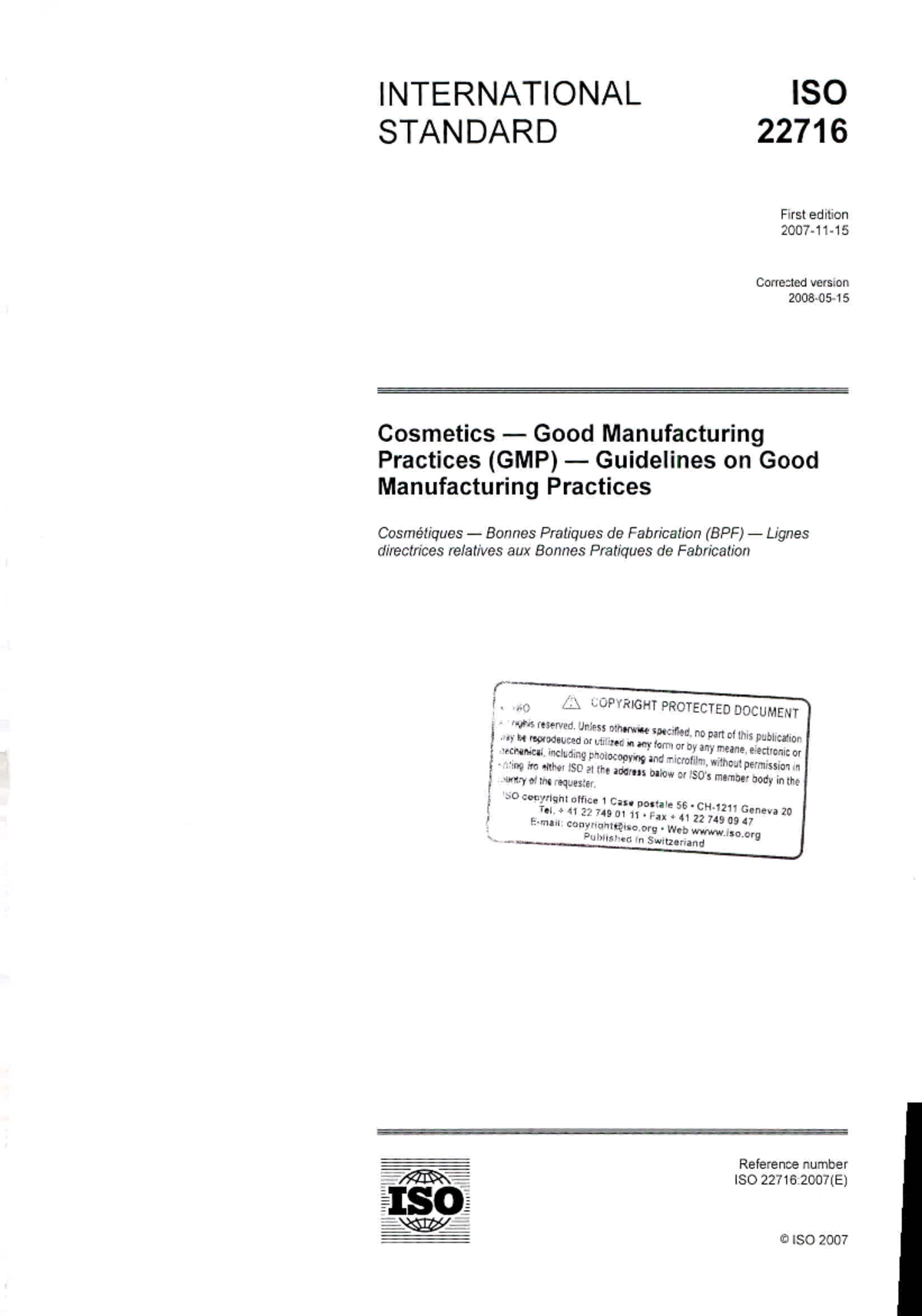ISO 22716 Para Cosméticos - Fisica - Studocu