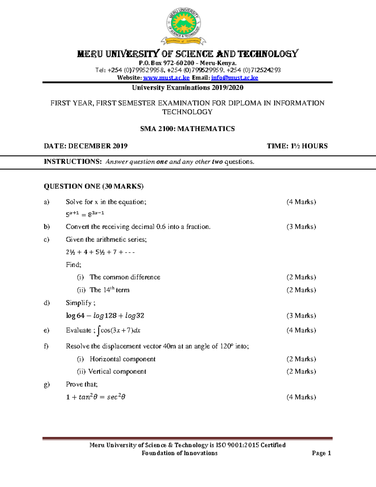 SMA-2100-Mathematics - Meru University of Science & Technology is ISO ...