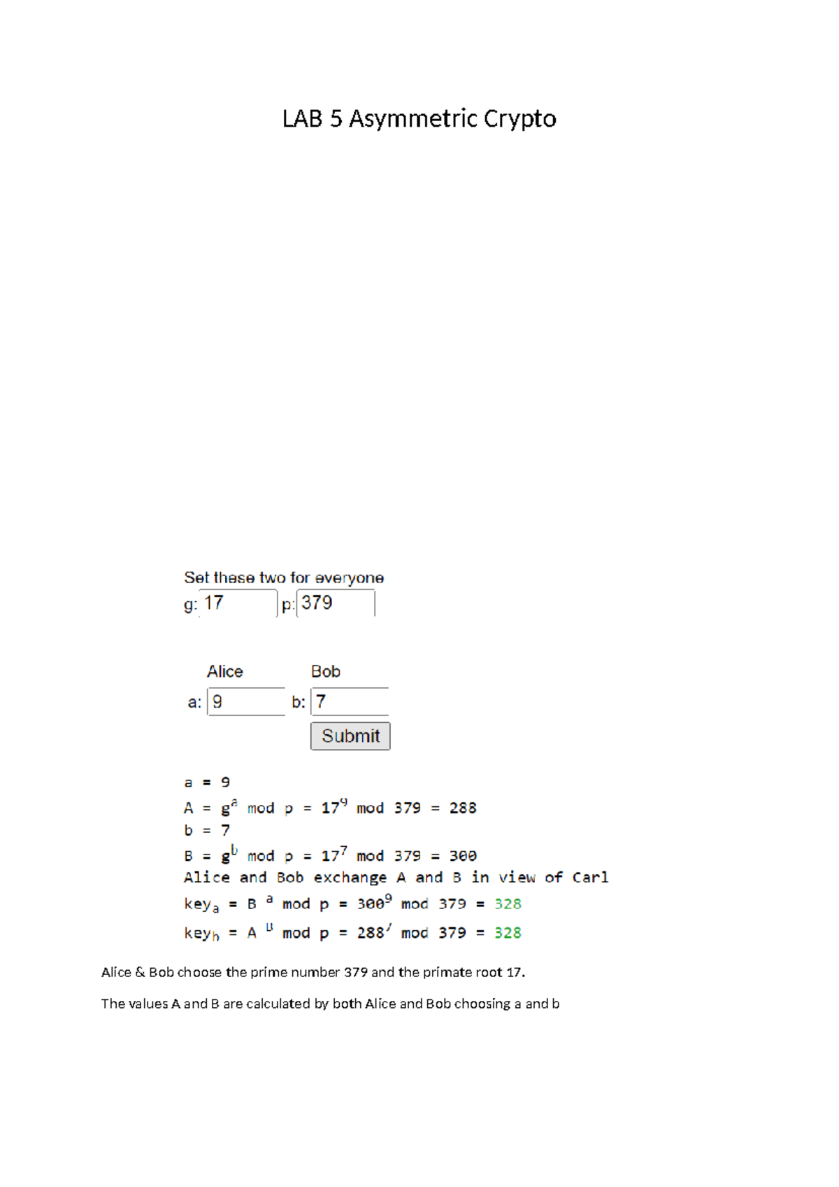 LAB 5 Asymmetric Crypto - LAB 5 Asymmetric Crypto Alice & Bob choose ...