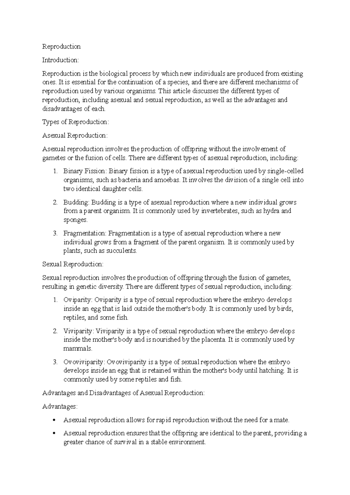 Reproduction - mechanical - Reproduction Introduction: Reproduction is ...