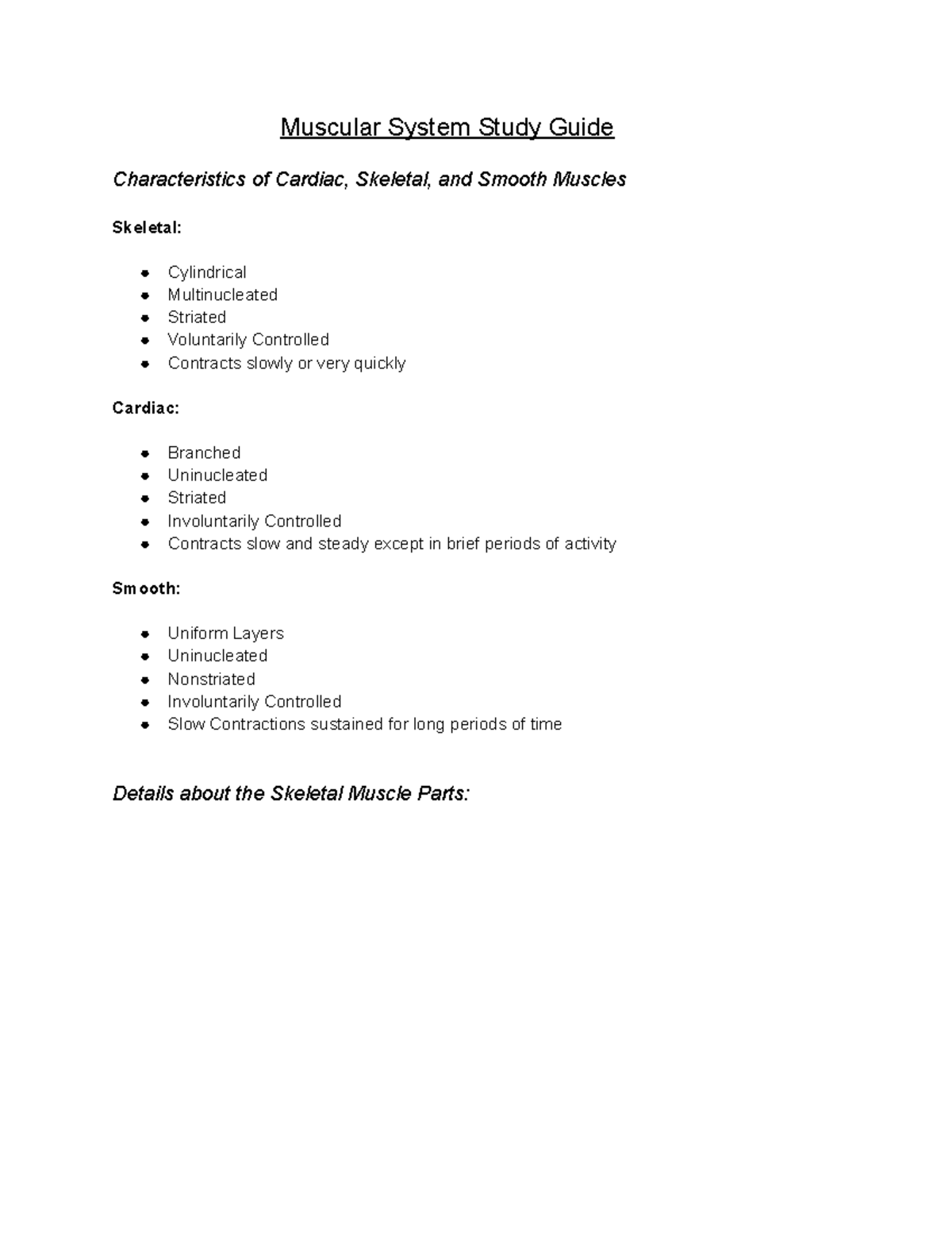 Muscular System Study Guide - Muscular System Study Guide ...