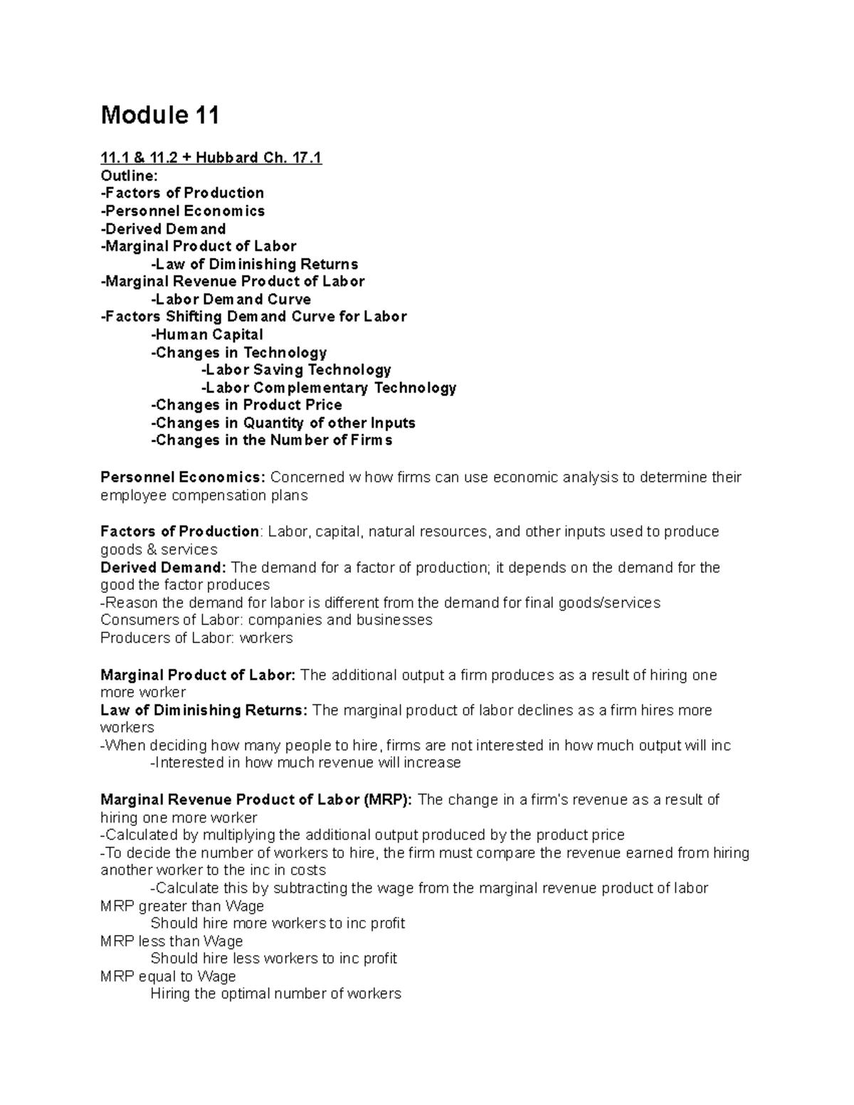 ECON 202 Module 11 - Module 11 11 & 11 + Hubbard Ch. 17. Outline ...