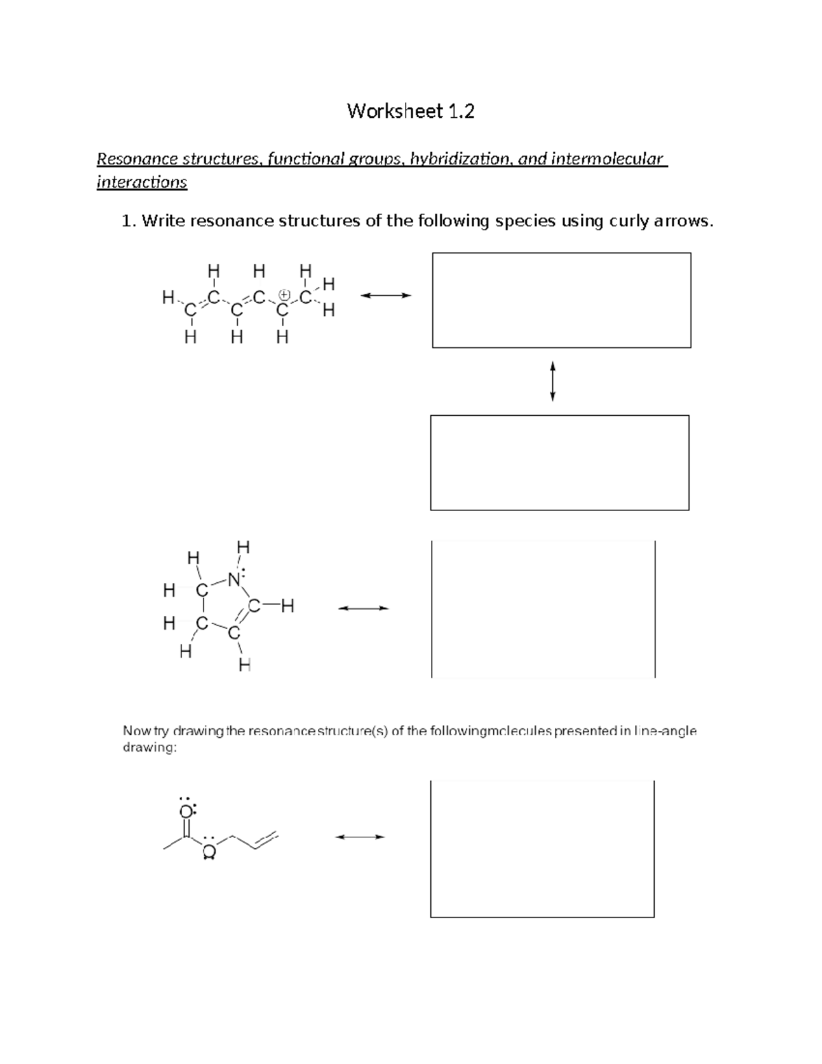 CHEM 2210 Worksheet 1 - Worksheet 1. Resonance structures, functional ...
