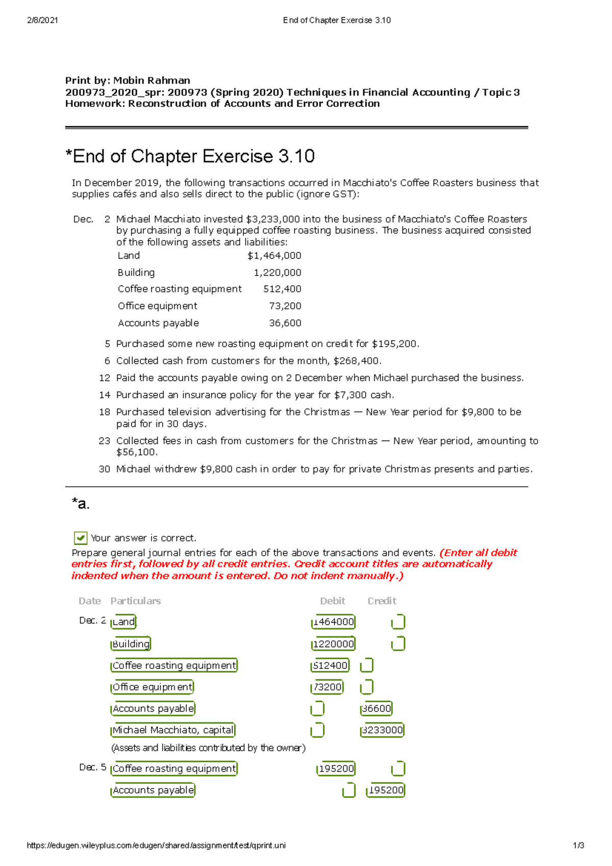 End of Chapter Exercise 3.10 answers - 2/8/2021 End of Chapter Exercise ...