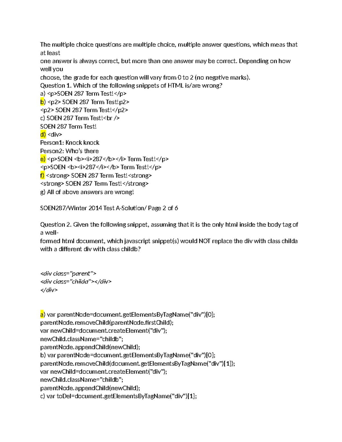 Midterm 287(2015) - The multiple choice questions are multiple choice ...