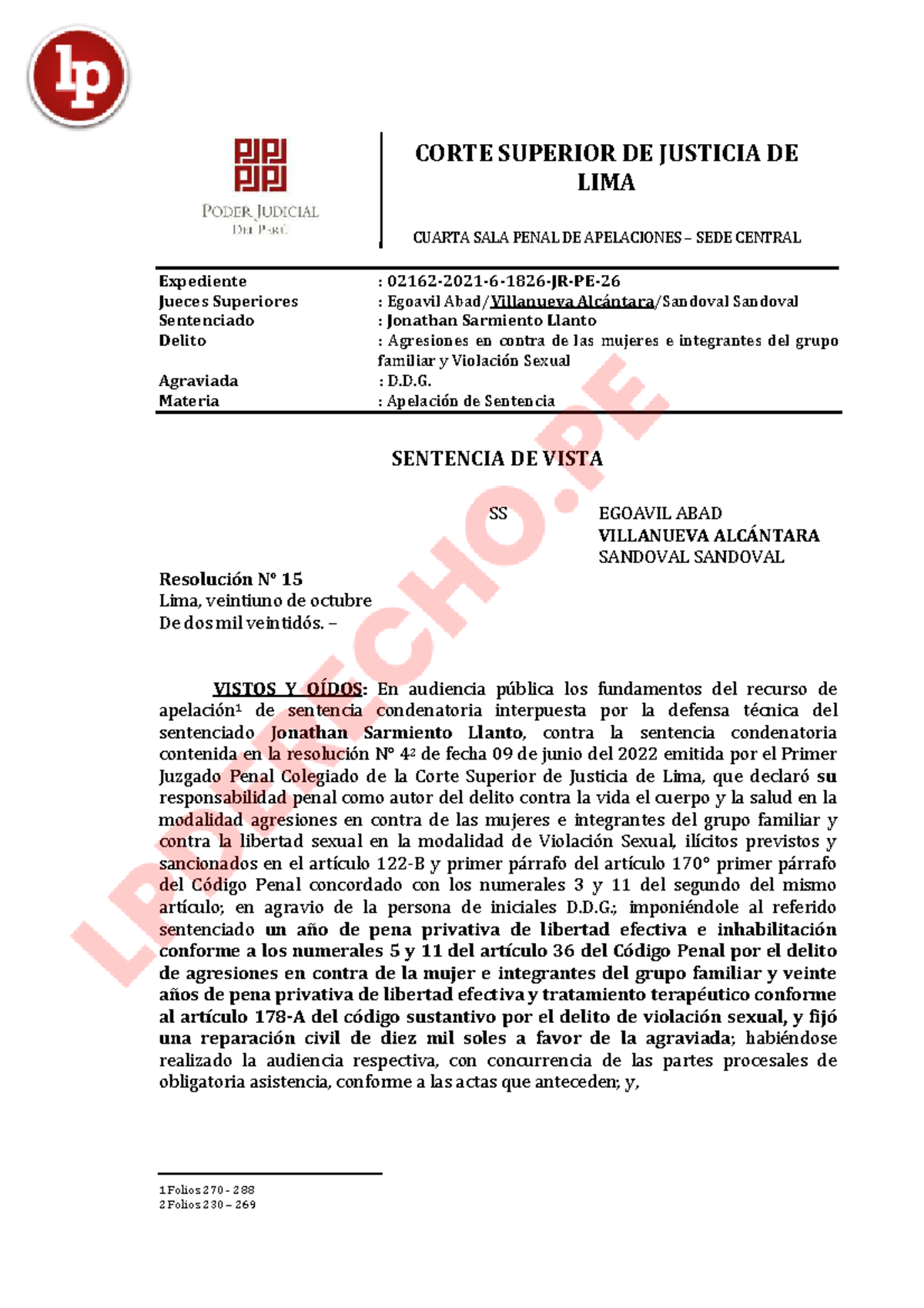 Expediente 02162 2021 6 sentencia vista LPDerecho - Expediente : 02162 ...