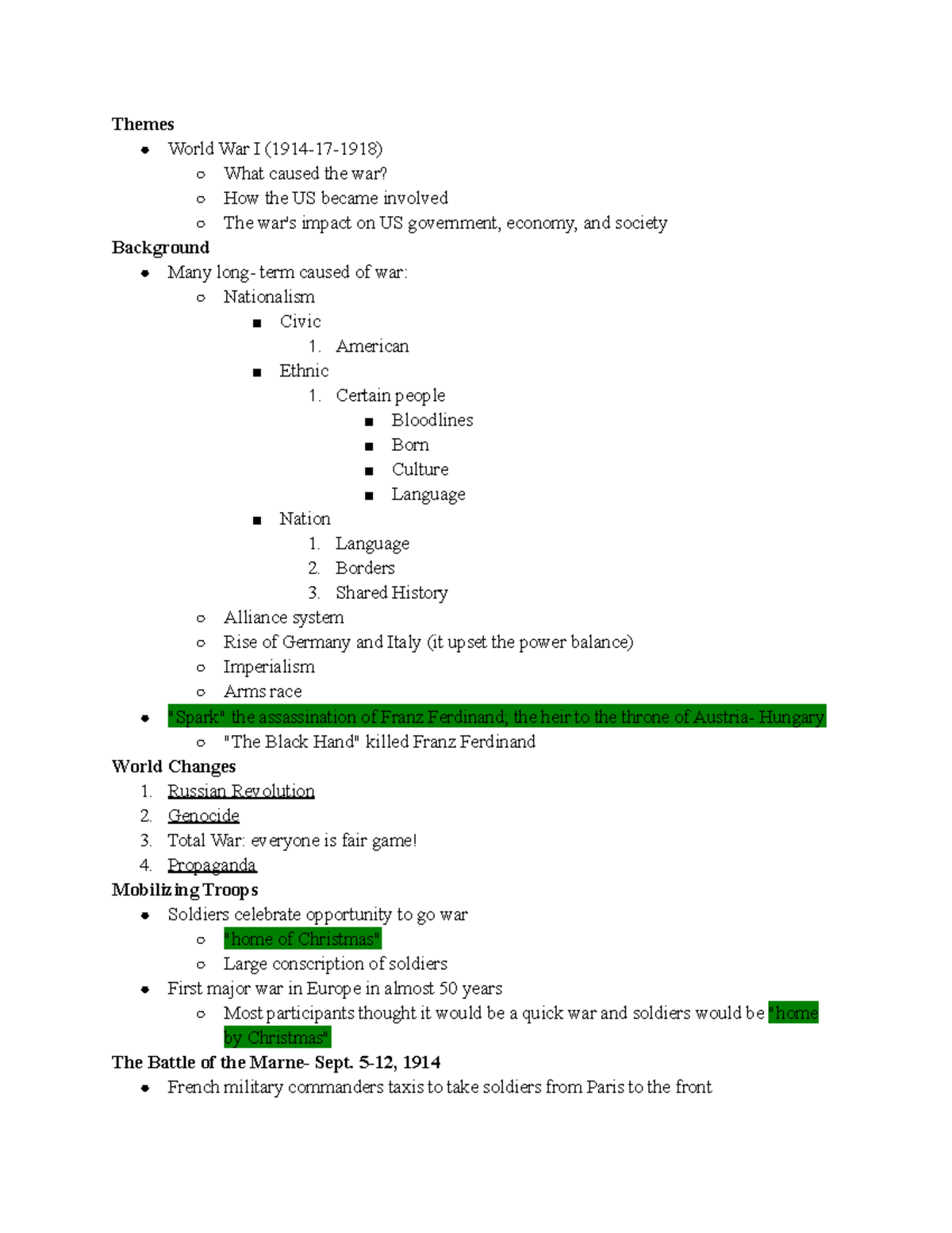 World War I (1914 17-18) - Themes World War I (1914-17-1918) What ...