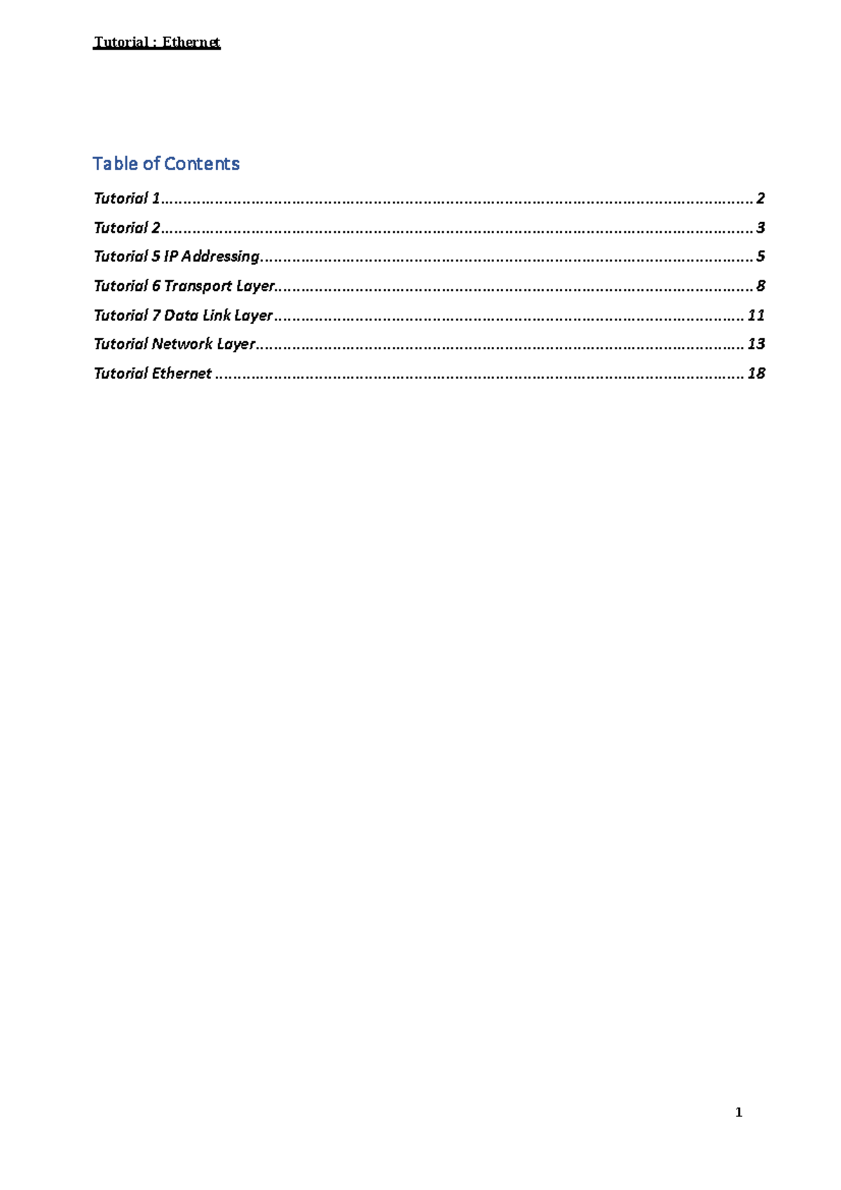 Networking - for exam - Table of Contents Tutorial Tutorial Tutorial 5 ...