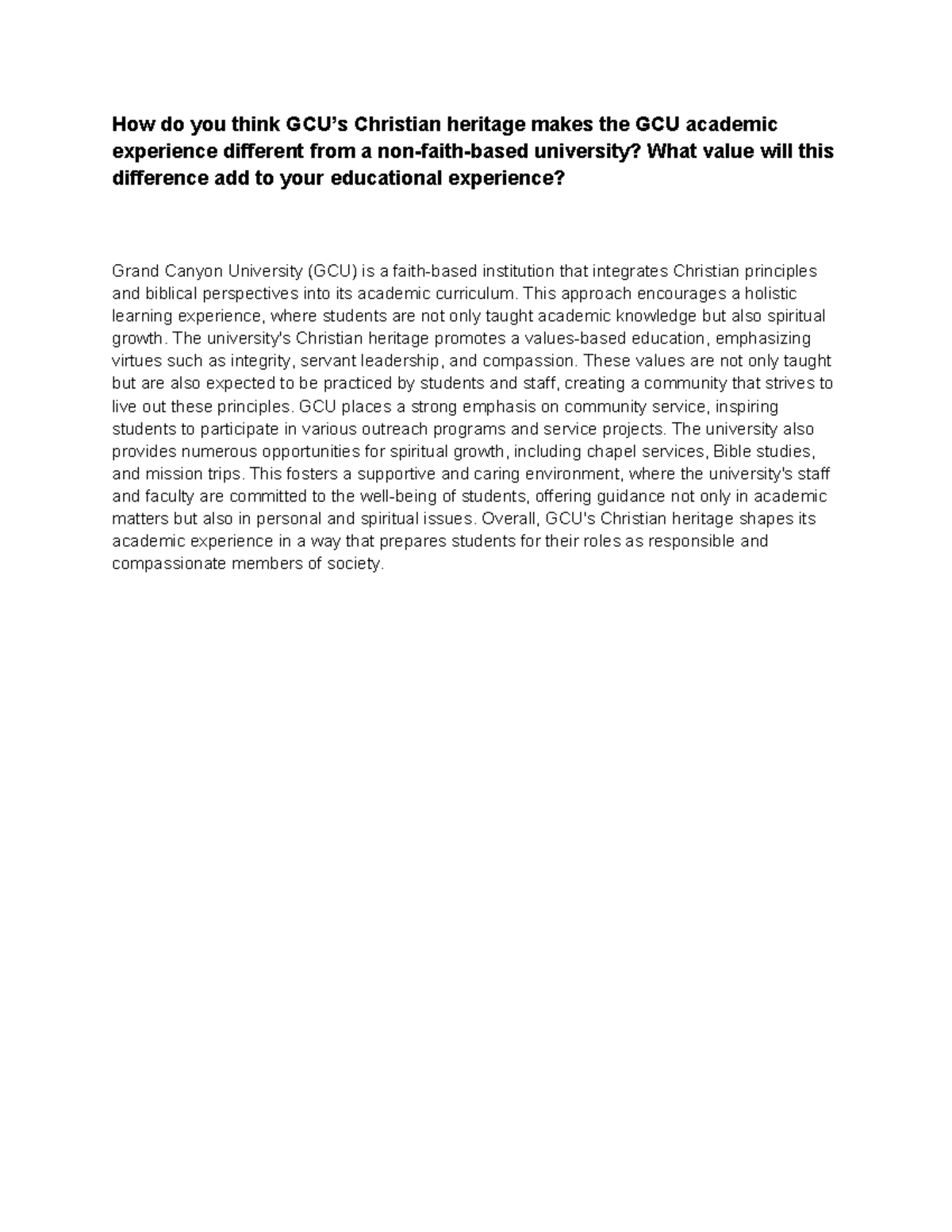 University Of Success (UNV-108) - How do you think GCU’s Christian ...