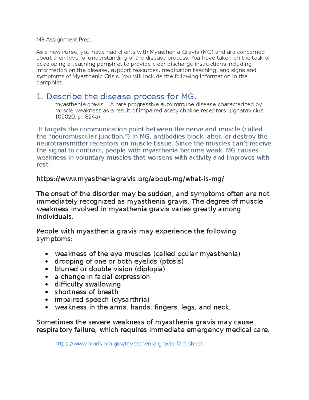 M3 Assignment Prep - As a new nurse, you have had clients with ...