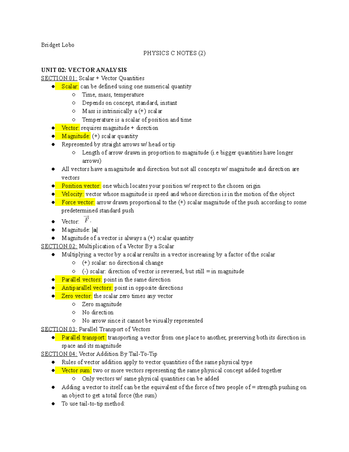 Ch. 02 vector analysis - Bridget Lobo PHYSICS C NOTES (2) UNIT 02 ...