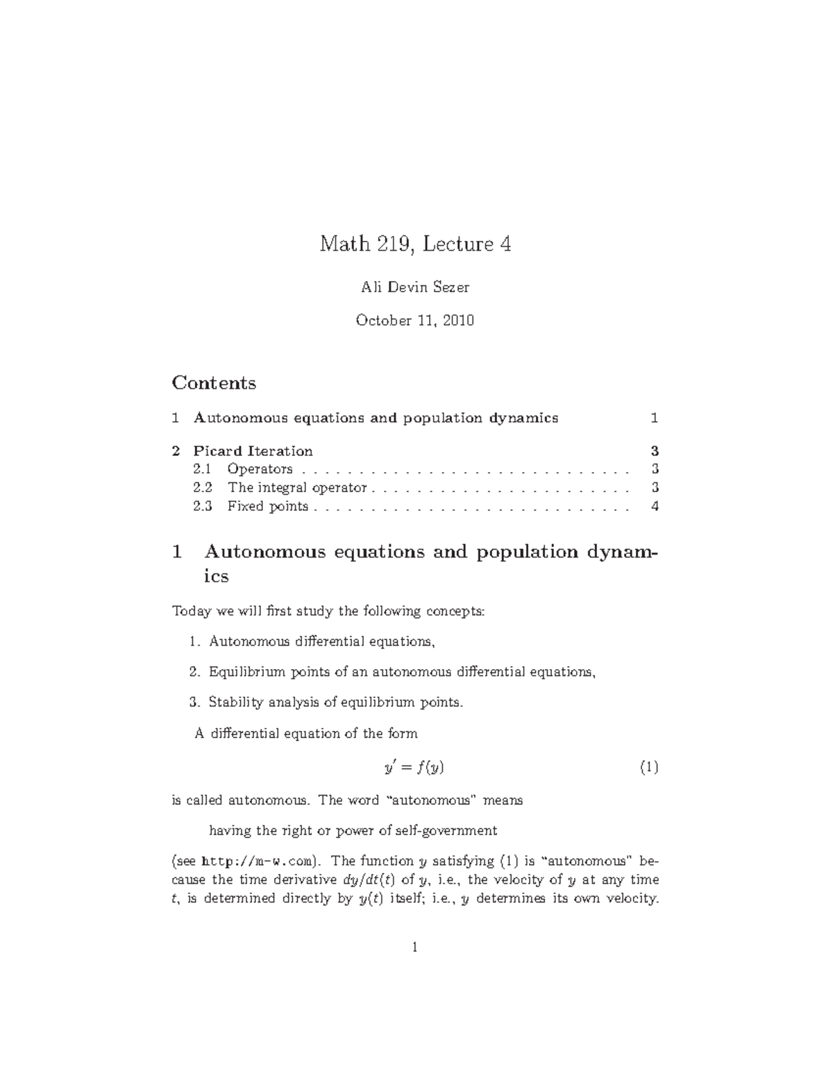 MATH219.2010 1.Lecture Notes 4 - Math 219, Lecture 4 Ali Devin Sezer ...