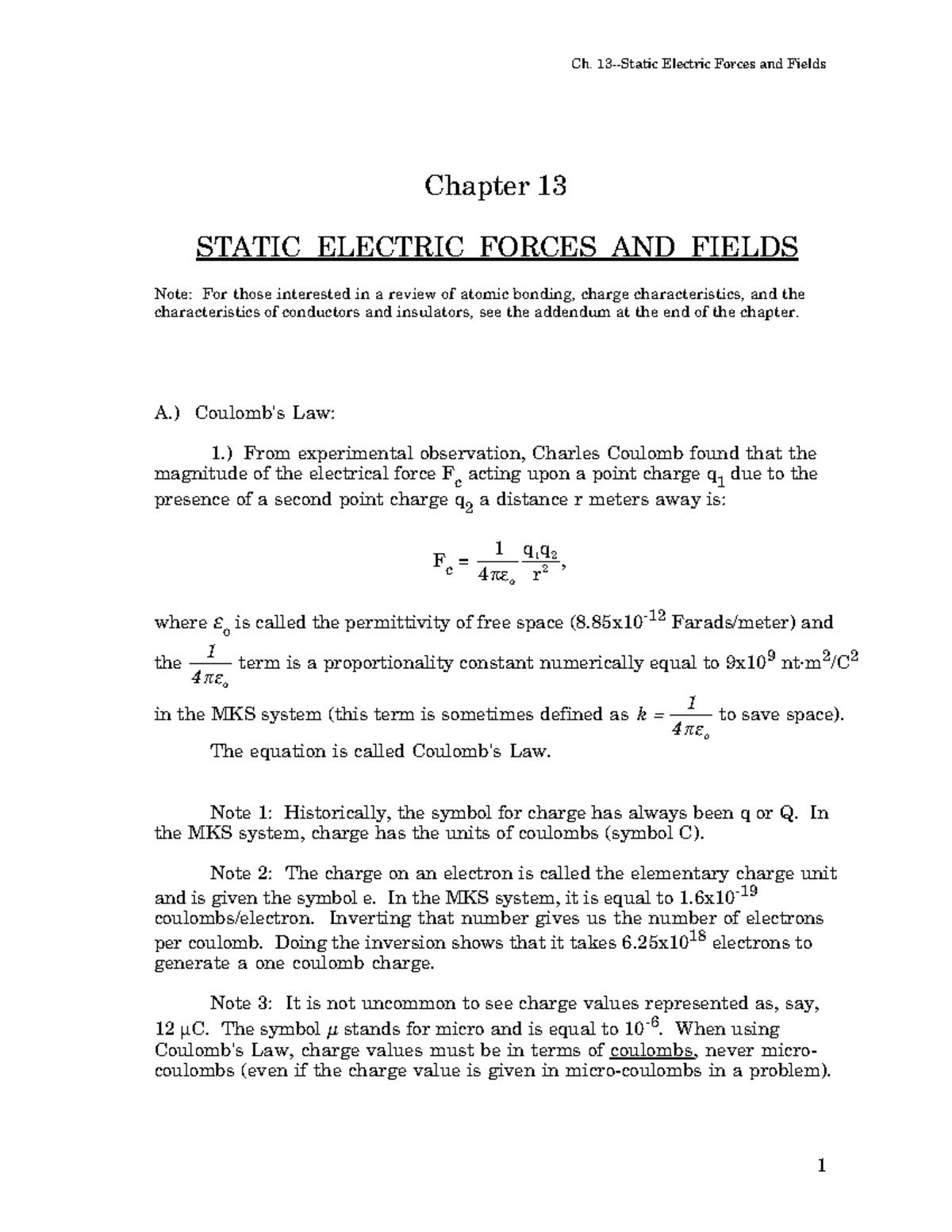 D-CH13- Pcalc- Coulomb'S LAW - Ch. 13-Static Electric Forces and Fields ...
