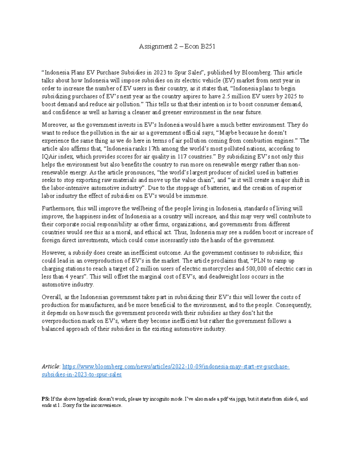 Assignment 2 - Analysis of news article - Assignment 2 – Econ B ...