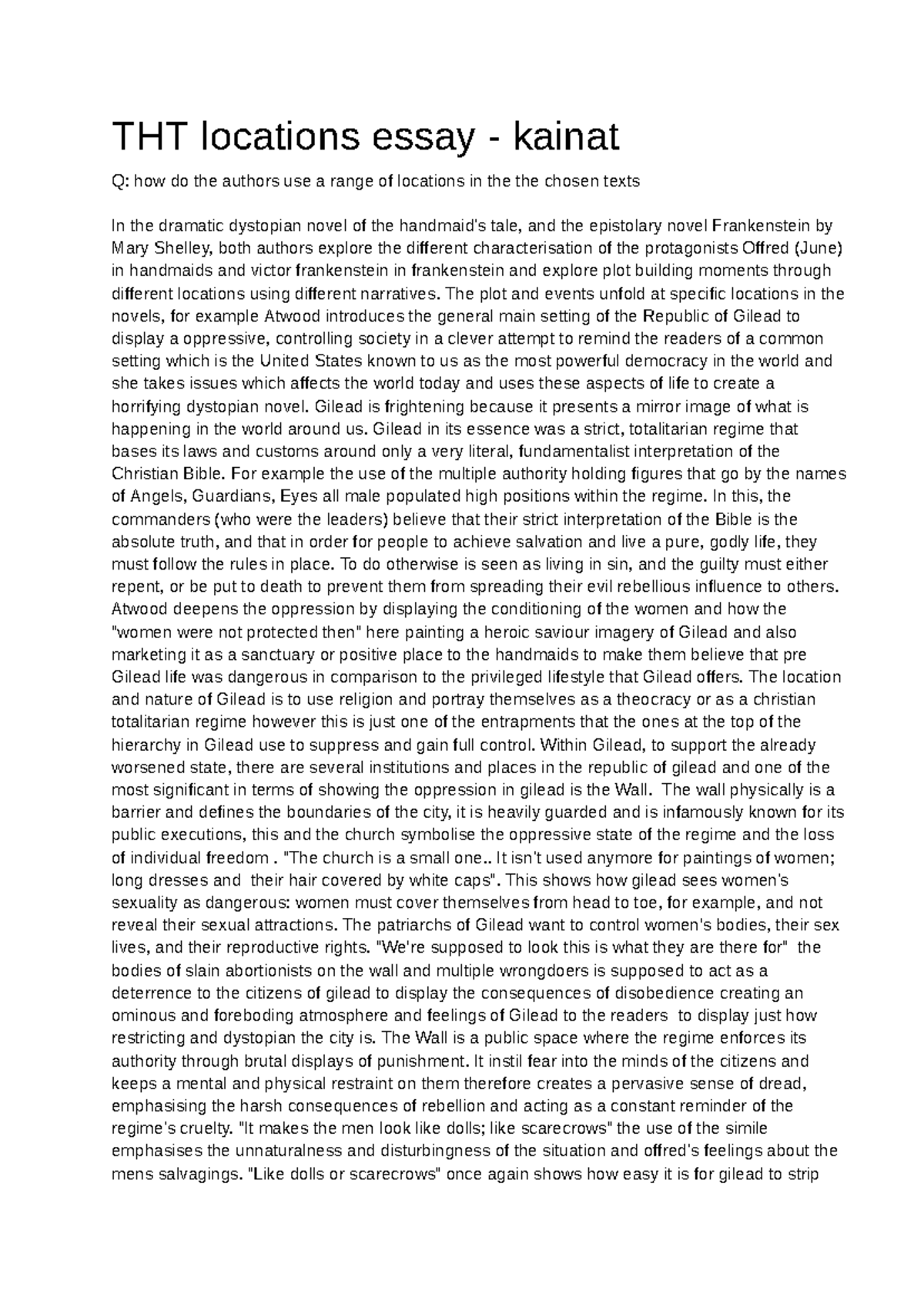 The handmaids tale + Frankenstein locations essay - Google Docs - THT ...