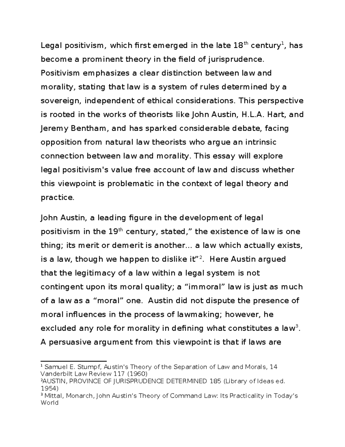 Legal positivism 1 - Positivism emphasizes a clear distinction between ...