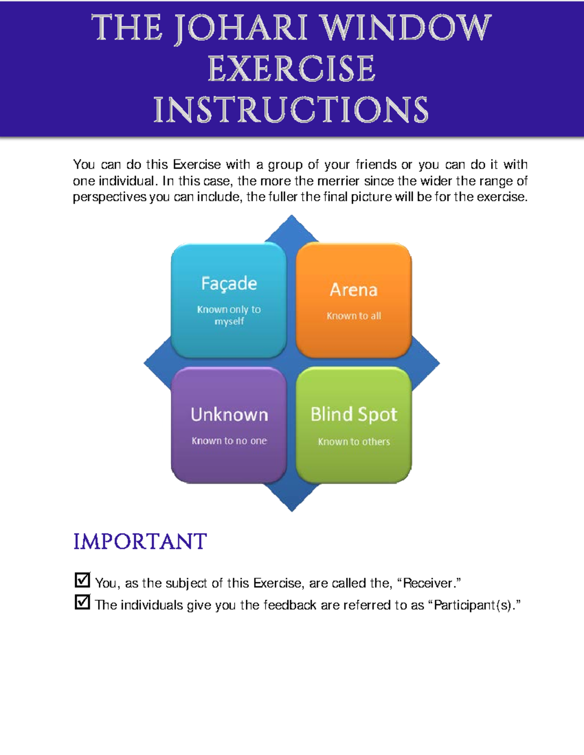 THE Johari Window - Instructions - THE JOHARI WINDOW EXERCISE ...