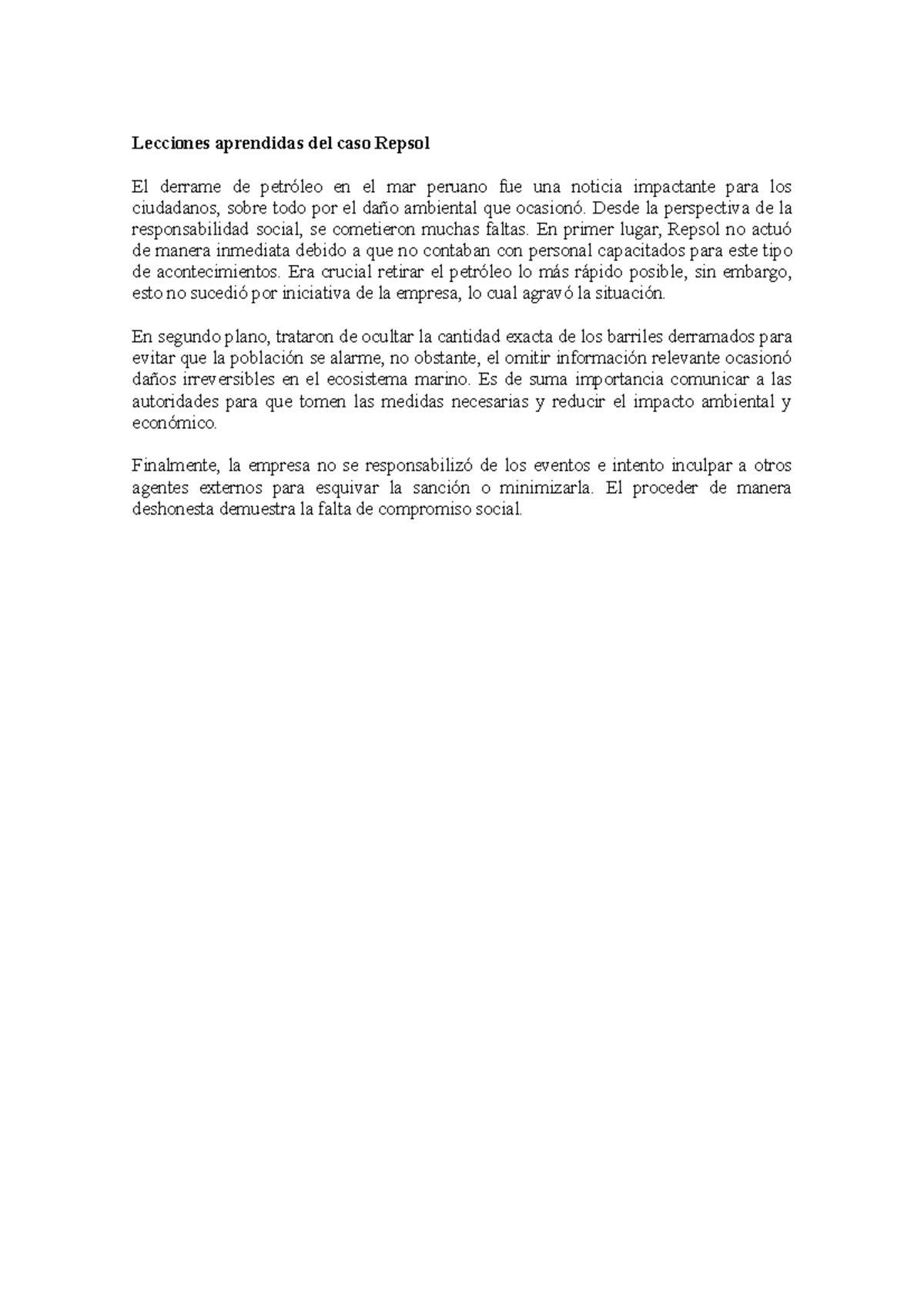 Lecciones aprendidas del caso Repsol - Desde la perspectiva de la ...