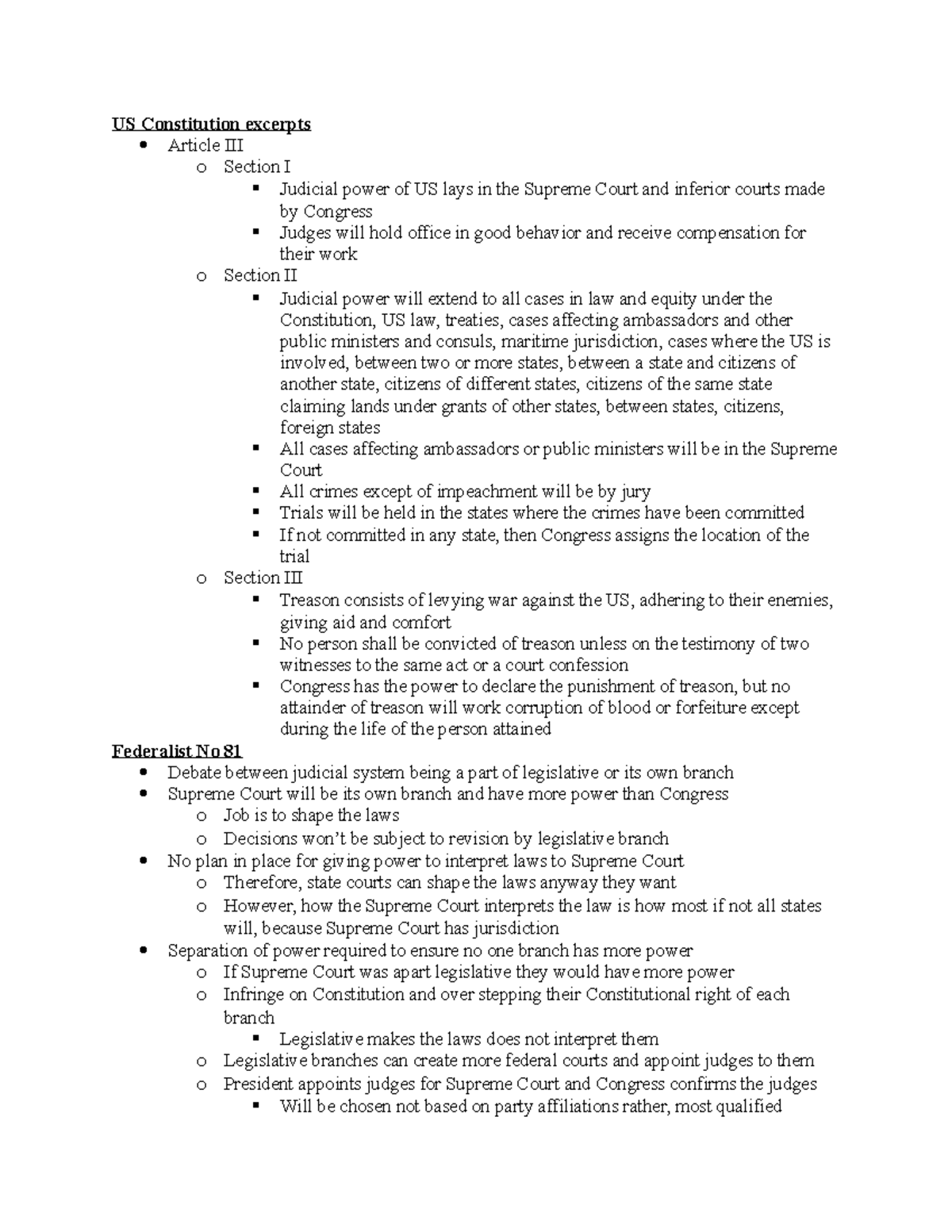 09/18/2018 Reading Notes - US Constitution excerpts Article III o ...