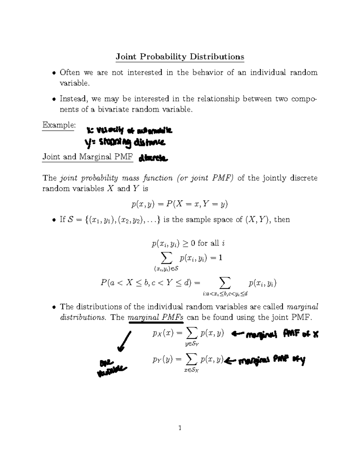Math 3200 Chapter 4 Notes - Joint Probability Distributions Often we ...