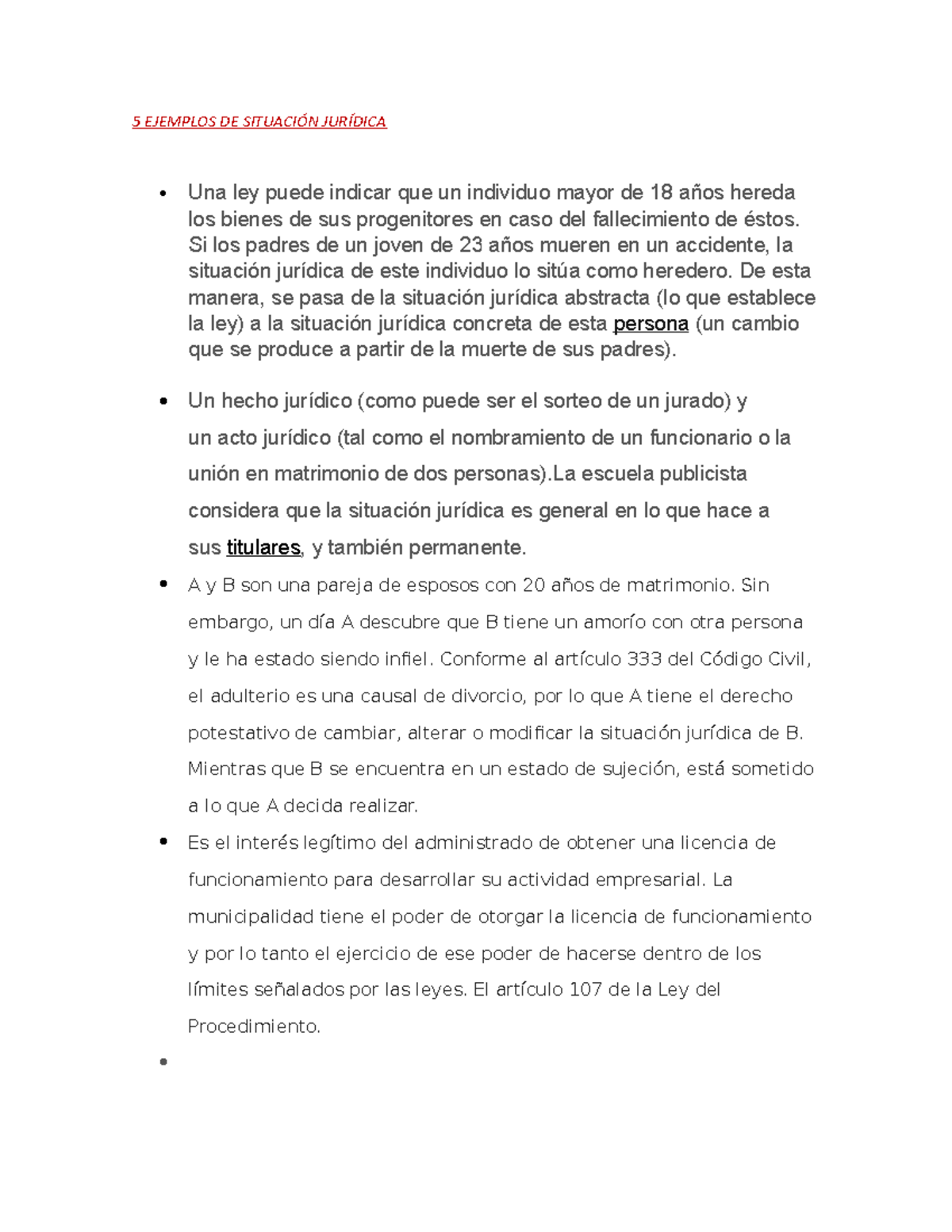 Ejemplos de situación jurídica - 5 EJEMPLOS DE SITUACIÓN JURÍDICA Una ...