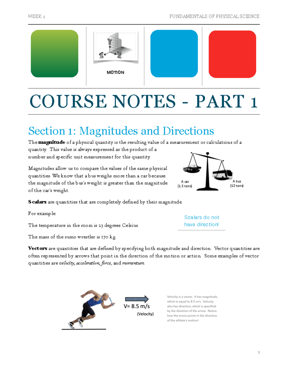 Week 1 Course Notes Physical Science - Section 1: Magnitudes and ...