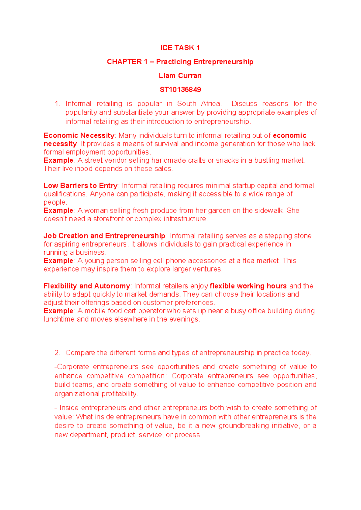Entrepreneurship ICE TASK 1 - ICE TASK 1 CHAPTER 1 – Practicing ...