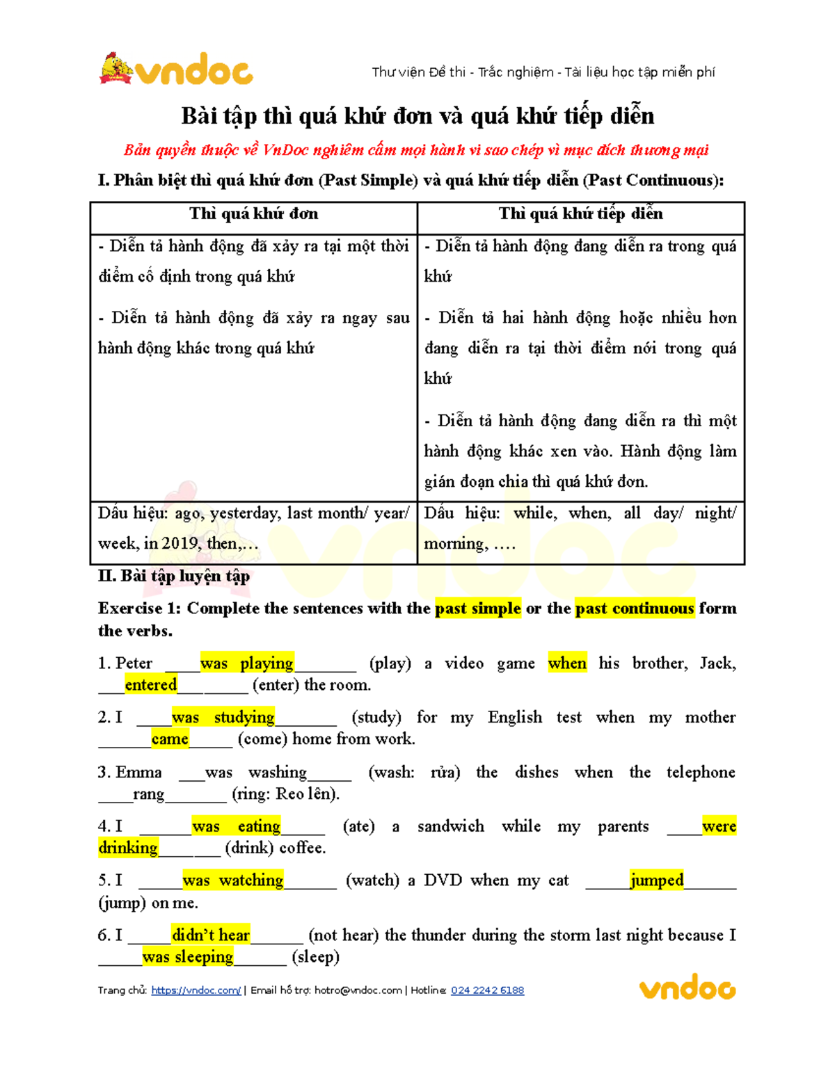 Bai tap thi qua khu don va qua khu tiep dien - Bài tập thì quá khứ đơn và quá khứ tiếp diễn Bản ...
