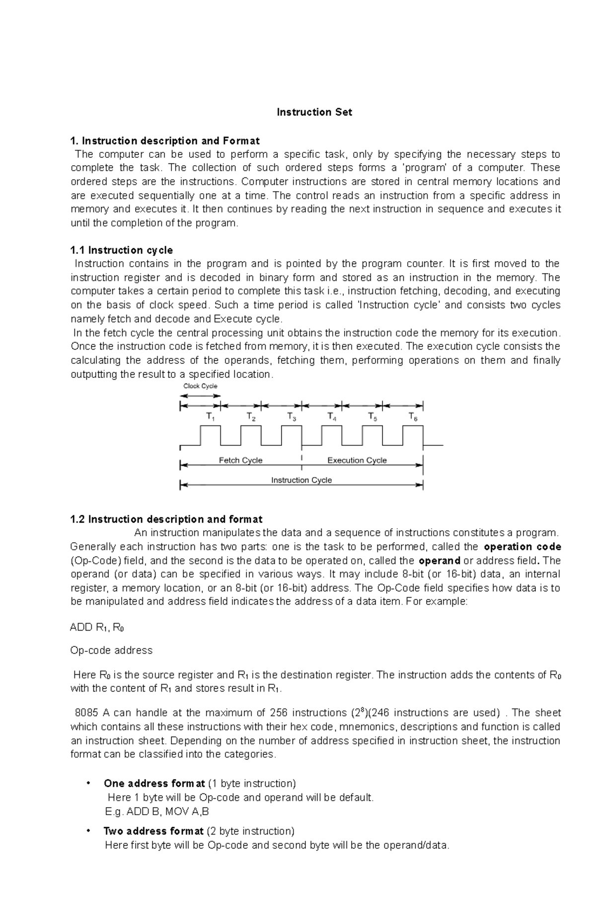 Instruction Set - Instruction Set Instruction description and Format ...