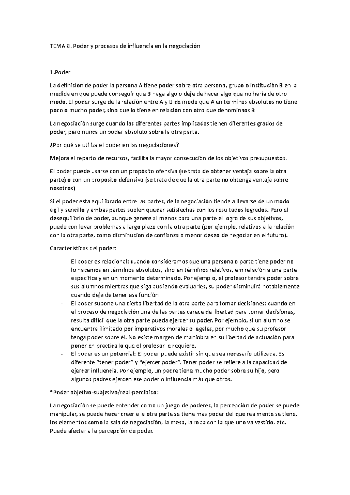 TEMA 8 - Resumen del tema 8 - TEMA 8. Poder y procesos de influencia en ...