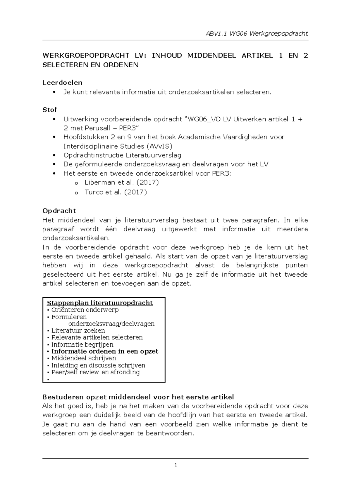 2425 ABV1.1 WG06 WO LV Opzet middendeel artikel 1 + 2 invullen - PER3-1 ...