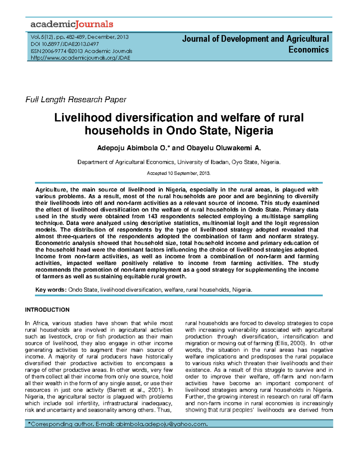 Article 1384855347 Abimbola and Oluwakemi - Vol. 5 ( 1 2), pp. 482 ...