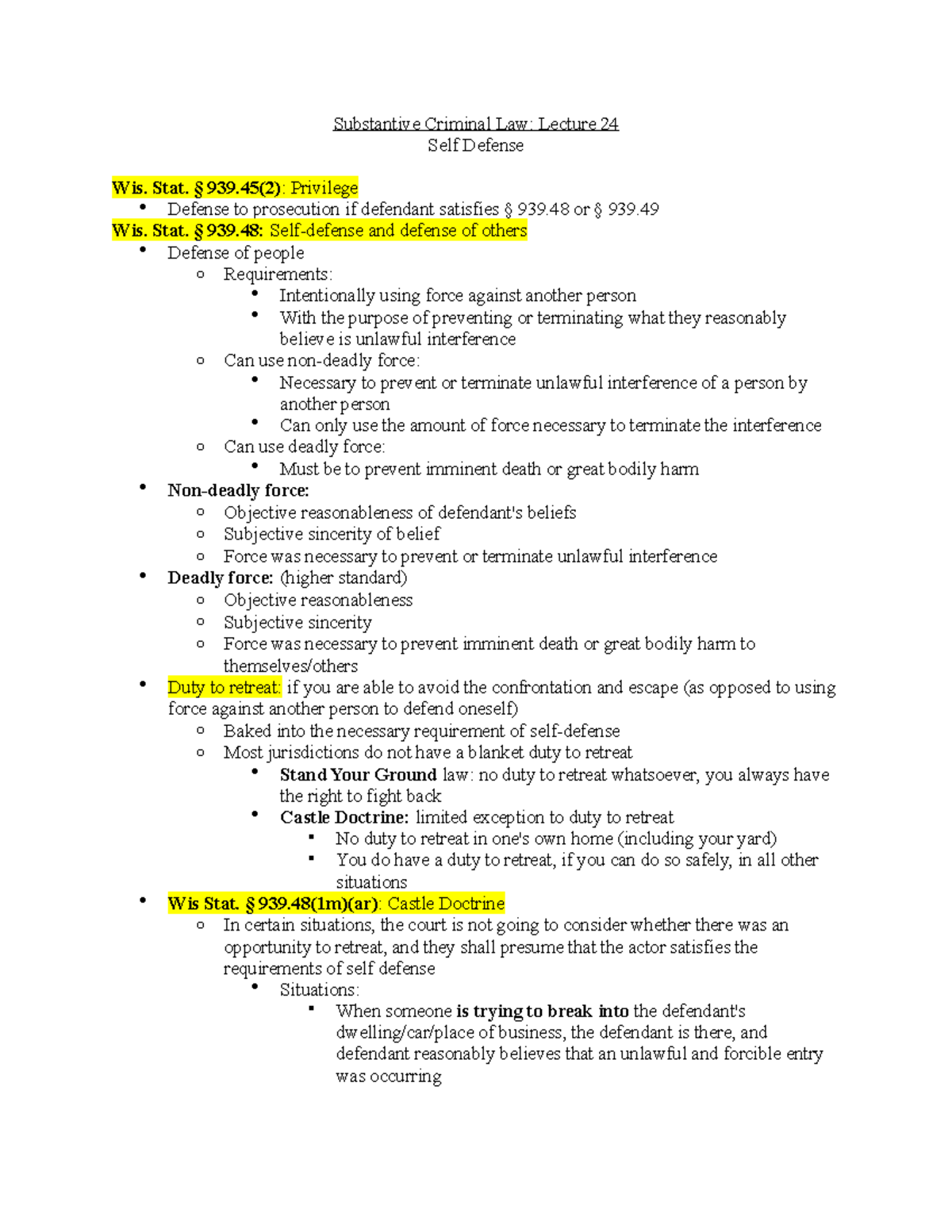 Substantive Criminal Law- Lecture 24 - Stat. § 939(2): Privilege ...
