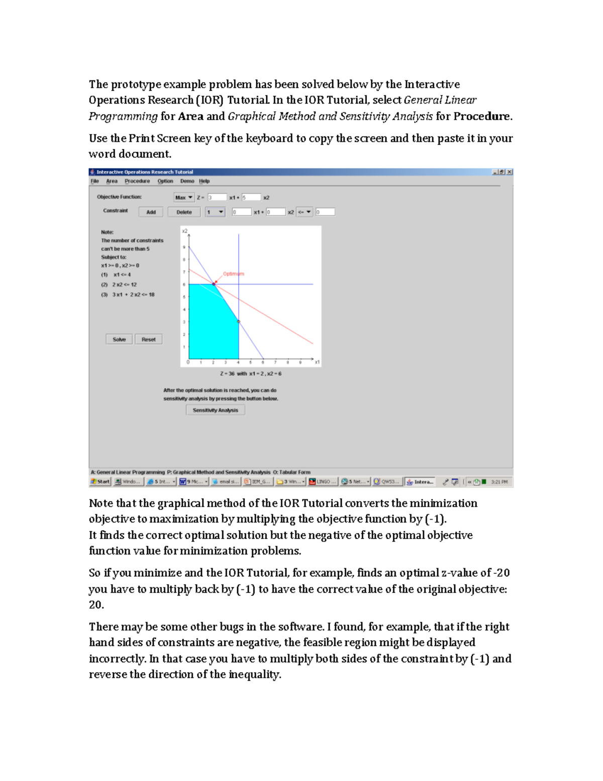 Graphical Solution IOR Tutorial - The prototype example problem has been solved below by the ...