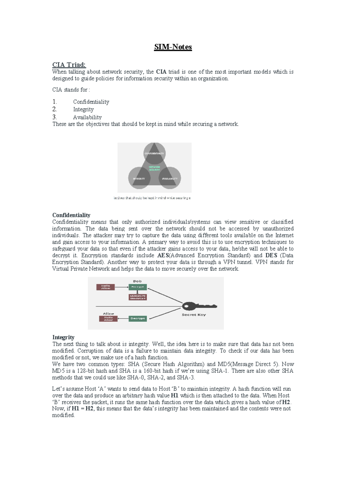SIM-Notes - Sim short notes for revision - SIM-Notes CIA Triad: When ...