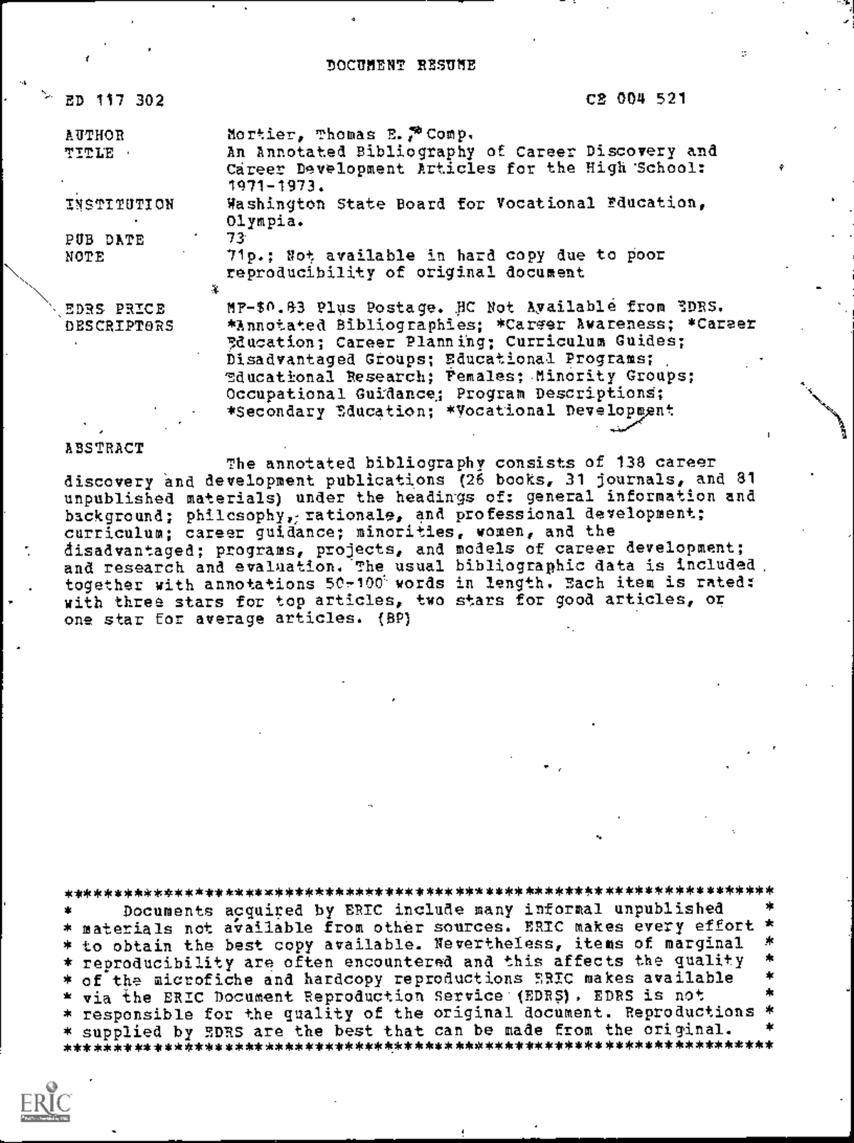 Population size and growth - DOCUMENT RESUME ED 117 302 CE 004 521 ...