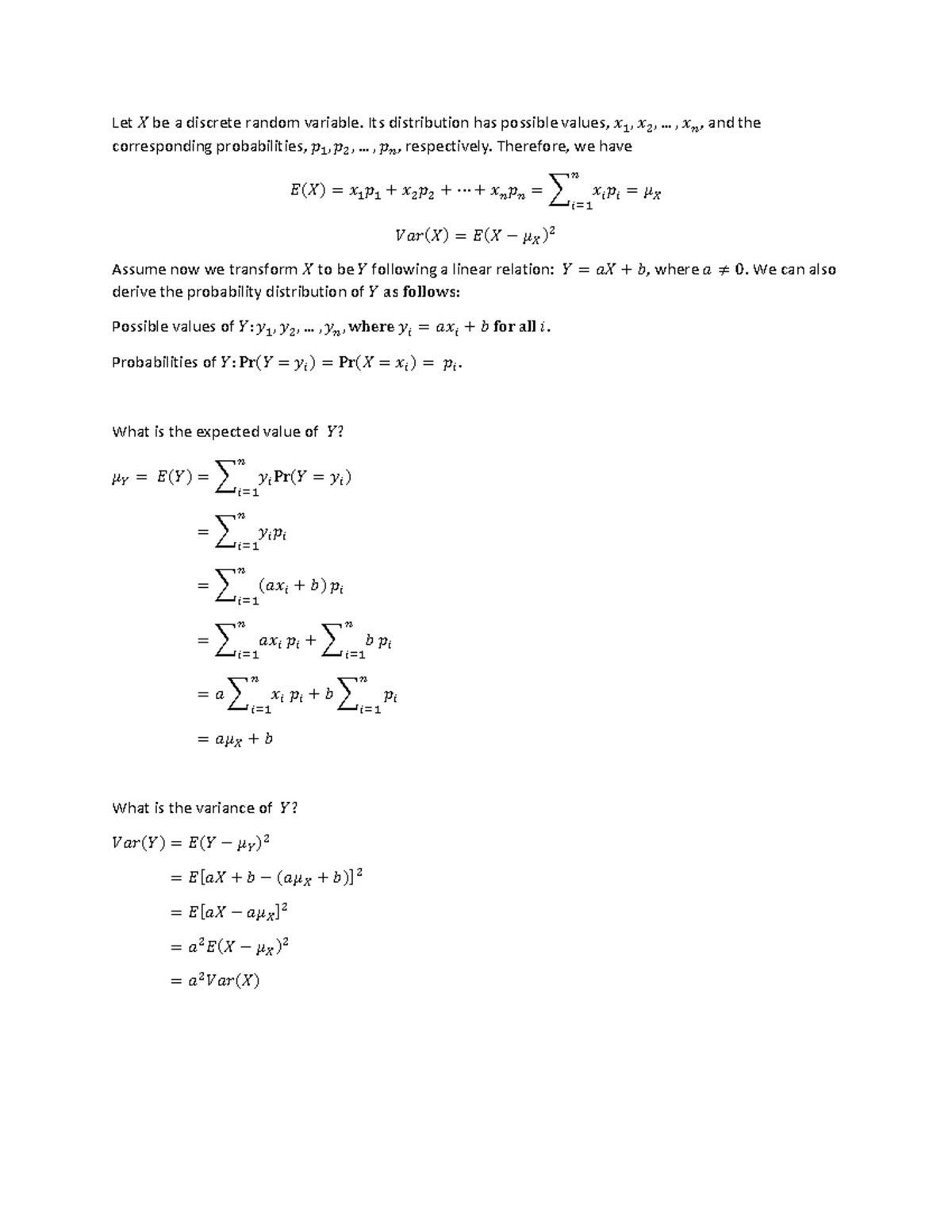 Linear transformation - Let 𝑋 be a discrete random variable. Its ...