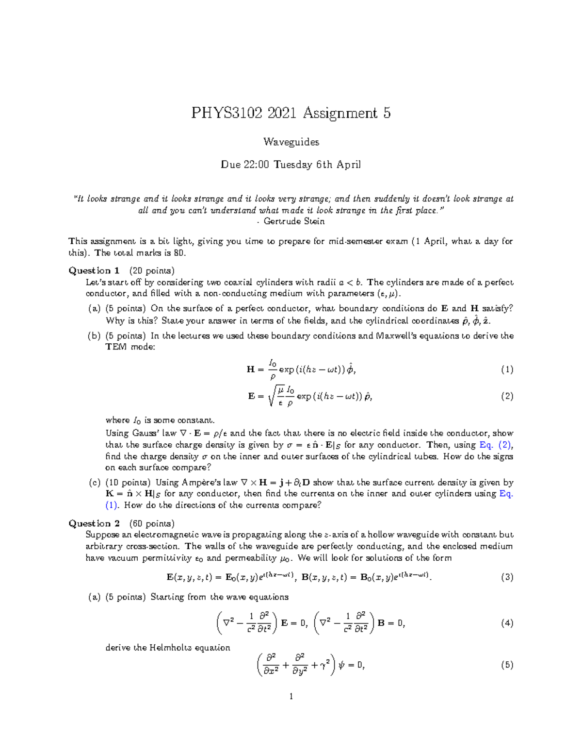 Assignment 5 Questions Waveguides - PHYS3102 2021 Assignment 5 ...