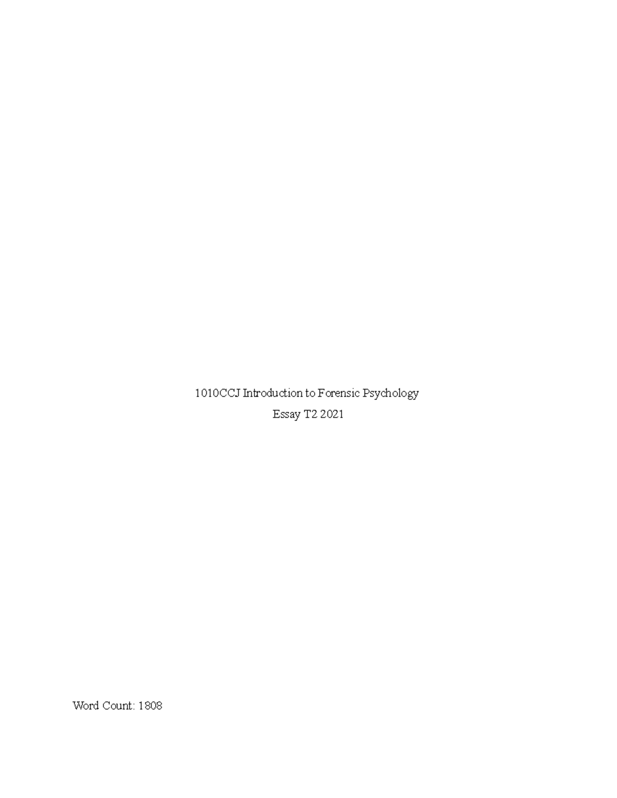 1010CCJ Introduction to Forensic Psychology - 1010CCJ - Griffith - Studocu