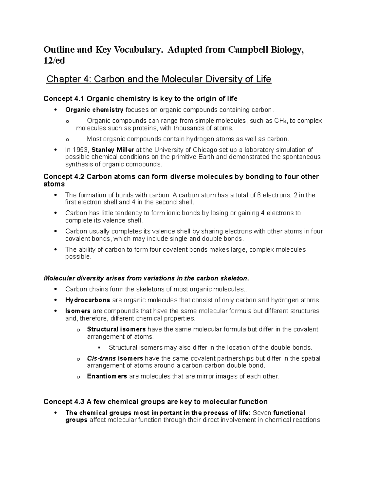 Notes Campbell 12e Chapters 4 5 6 BIOL 1406 2021FA - Outline and Key ...